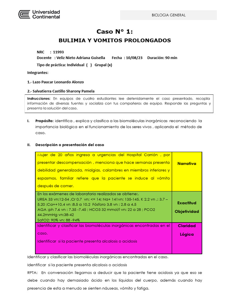 Caso N°1 Biologia General Av | PDF | Síntomas y signos | Fisiología