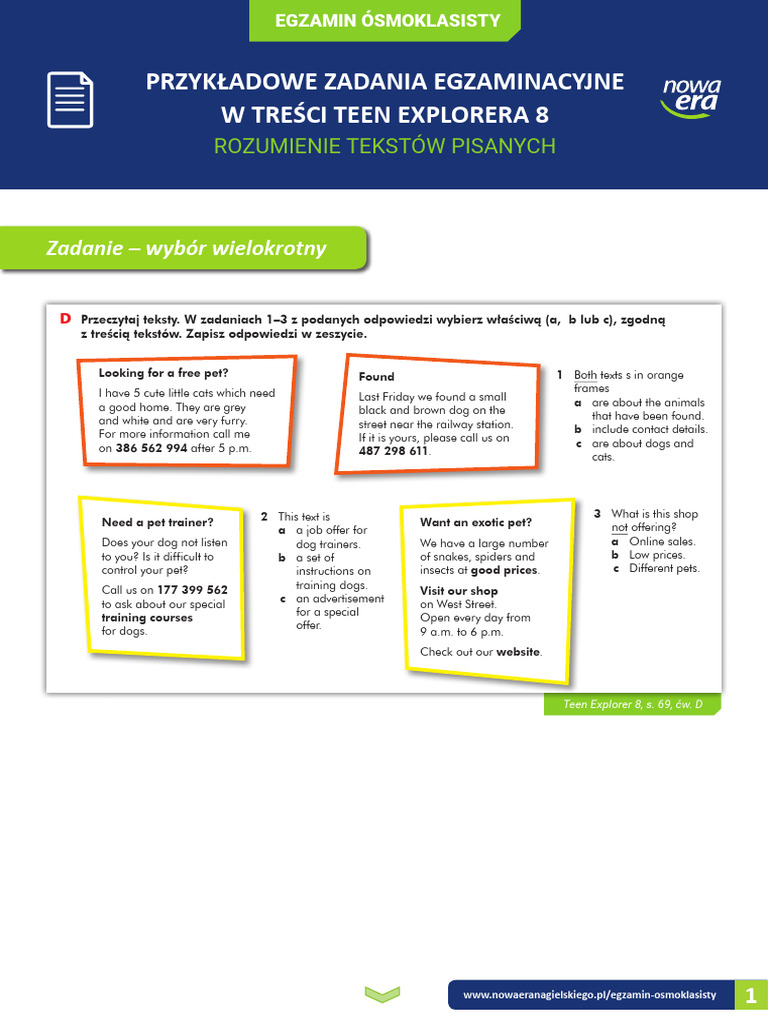 Egzamin 8-Klasisty - Rozumienie Tekstów Pisanych | PDF