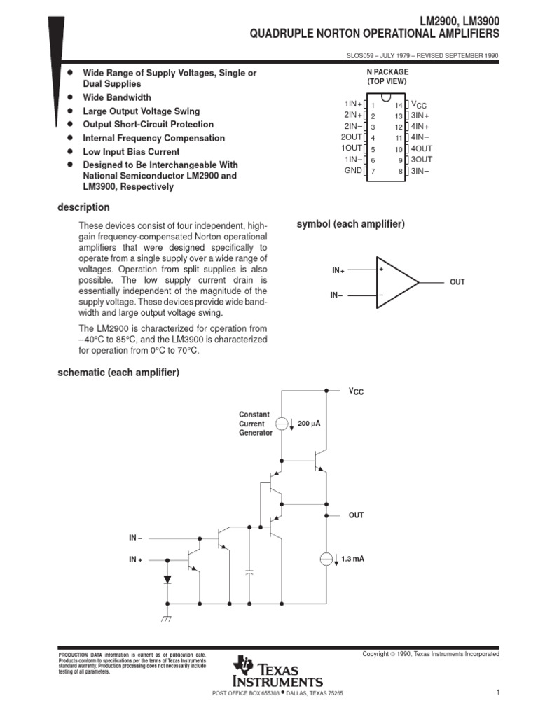 LM 3900 | PDF | Amplifier | Operational Amplifier