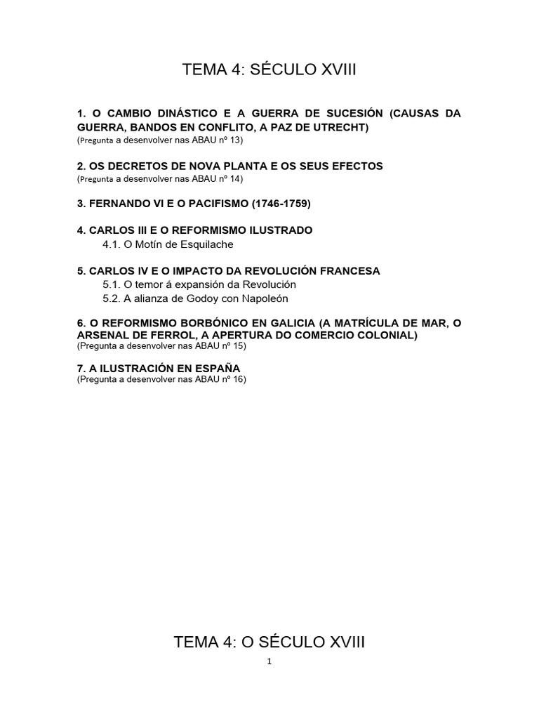 Esquemas TEMA 4 Século XVIII | PDF