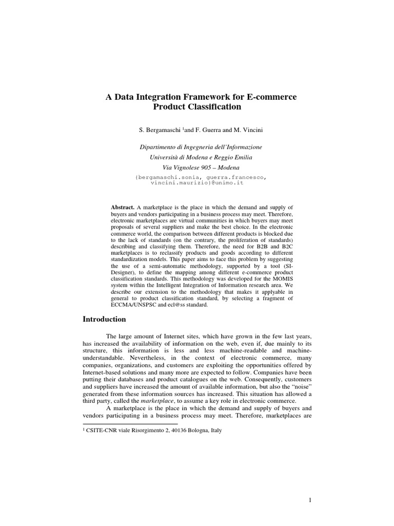 A Data Integration Framework For E-Commerce Product Classification ... A Data Integration Framework For E-Commerce Product Classification ...