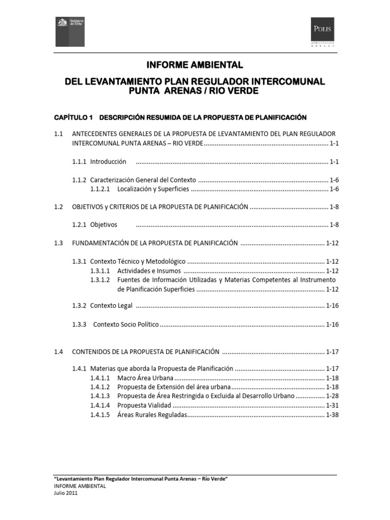 Informe Ambiental Del Levantamiento Plan Regulador Intercomunal Punta Arenas - Rio Verde ...