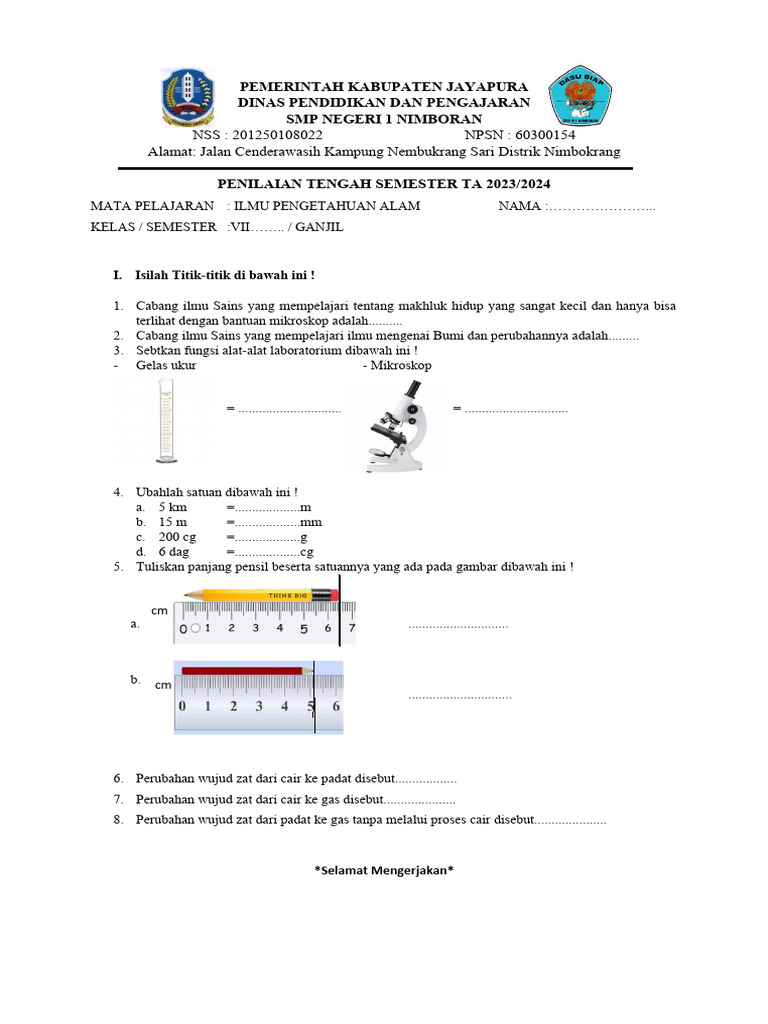 Soal Pts Ipa Kelas VII | PDF