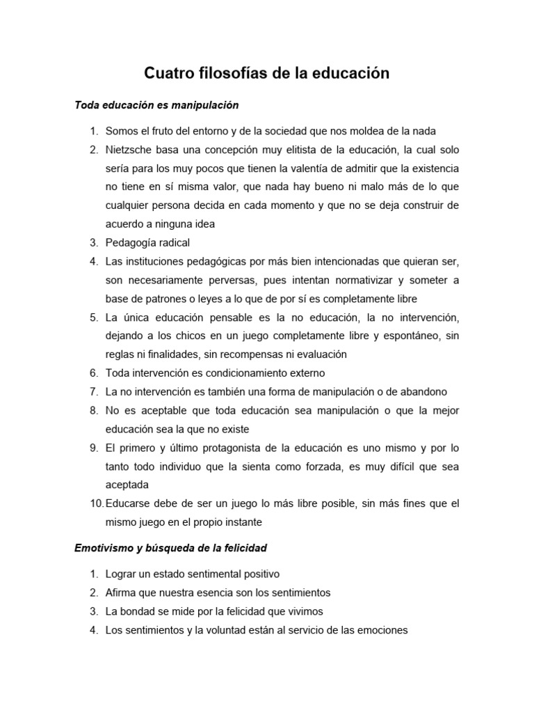 Cuatro Filosofías de La Educación | PDF | Felicidad | Immanuel Kant