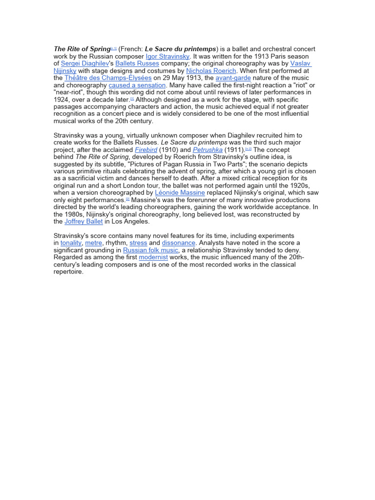 The Rite of Spring - Stravinsky | PDF