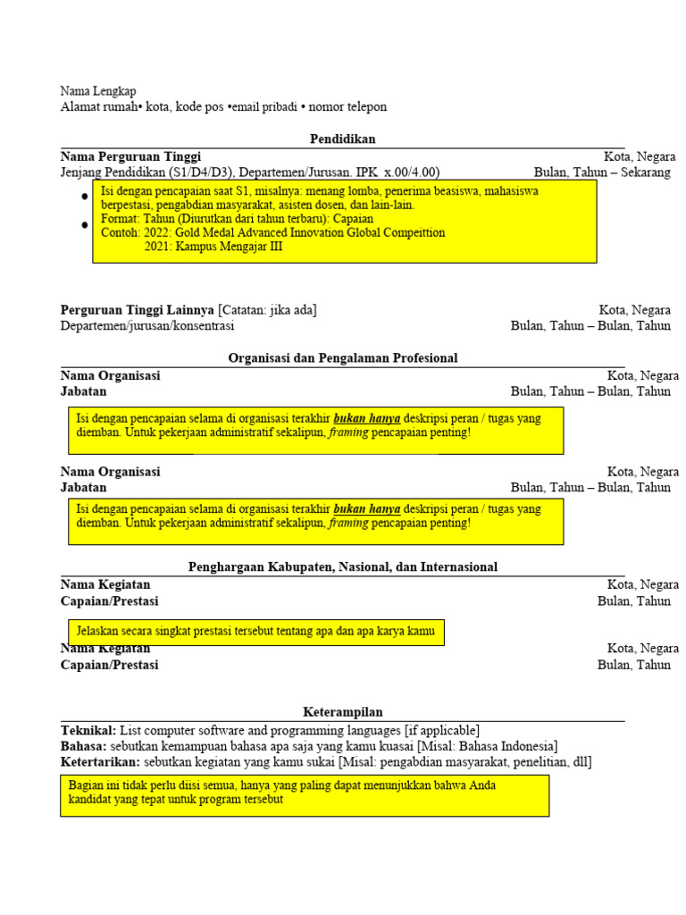 [Rekomendasi Template] CV Kampus Merdeka | PDF