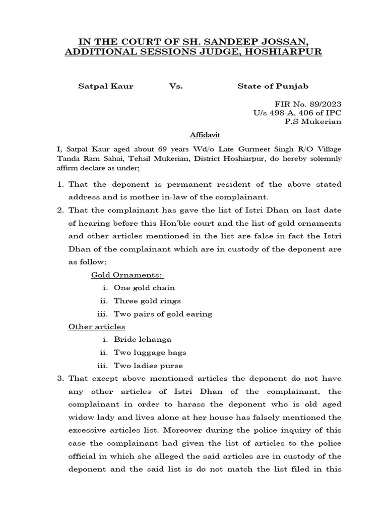 Affidavit Satpal Kaur | PDF | Affidavit | Public Law