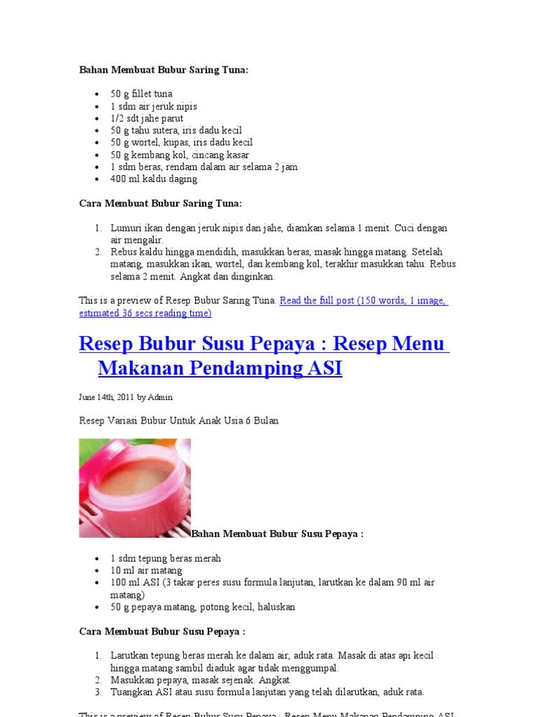 Bahan Membuat Bubur Saring Tuna | PDF | Pengembangan Diri | Kesehatan ...