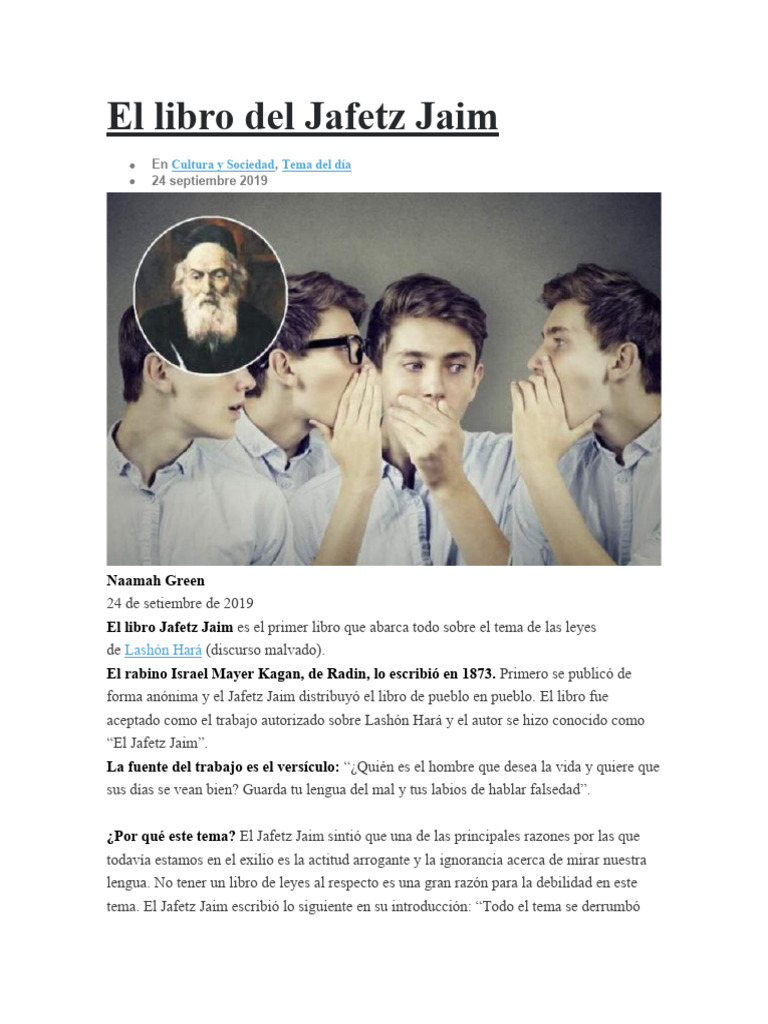 El Libro Del Jafetz Jaim | PDF | Halakha | Creencia y doctrina judía