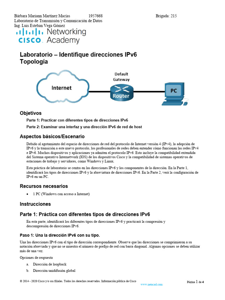 16.4.7-Lab Cisco | PDF | Yo Pv6 | Protocolos de internet