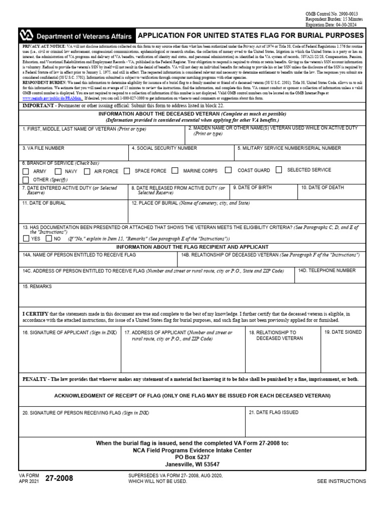 Burial Flag Application Instructions | PDF | Military Discharge ...