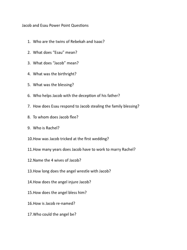 Jacob and Esau Questions | PDF