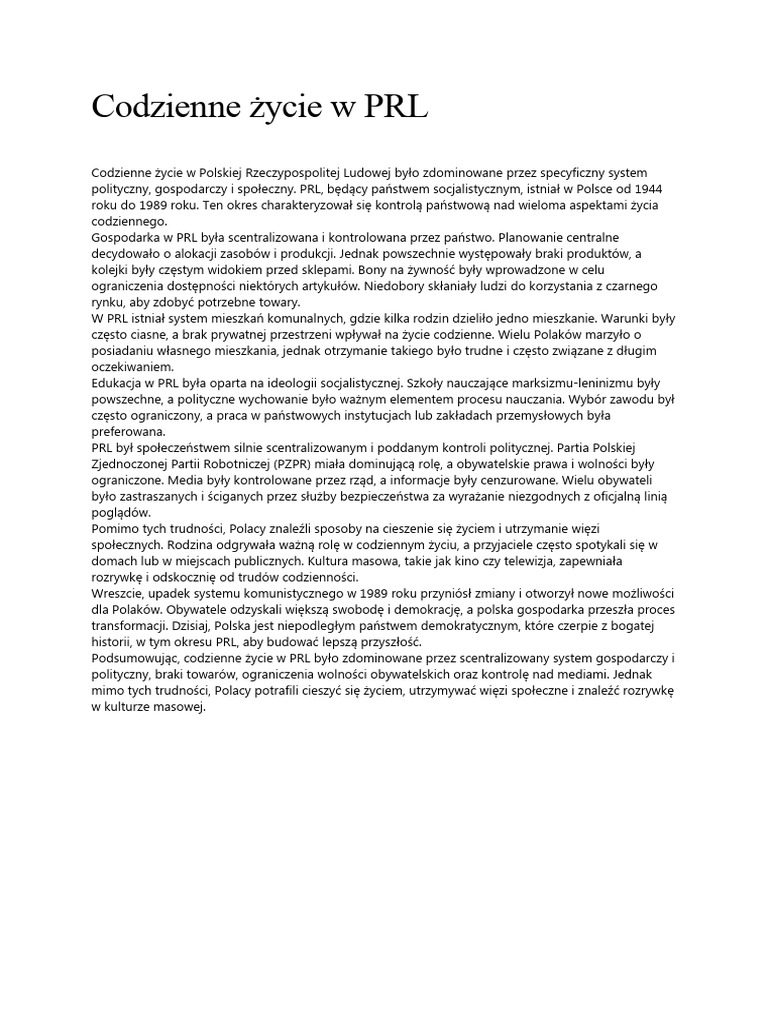 Codzienne Życie W PRL | PDF
