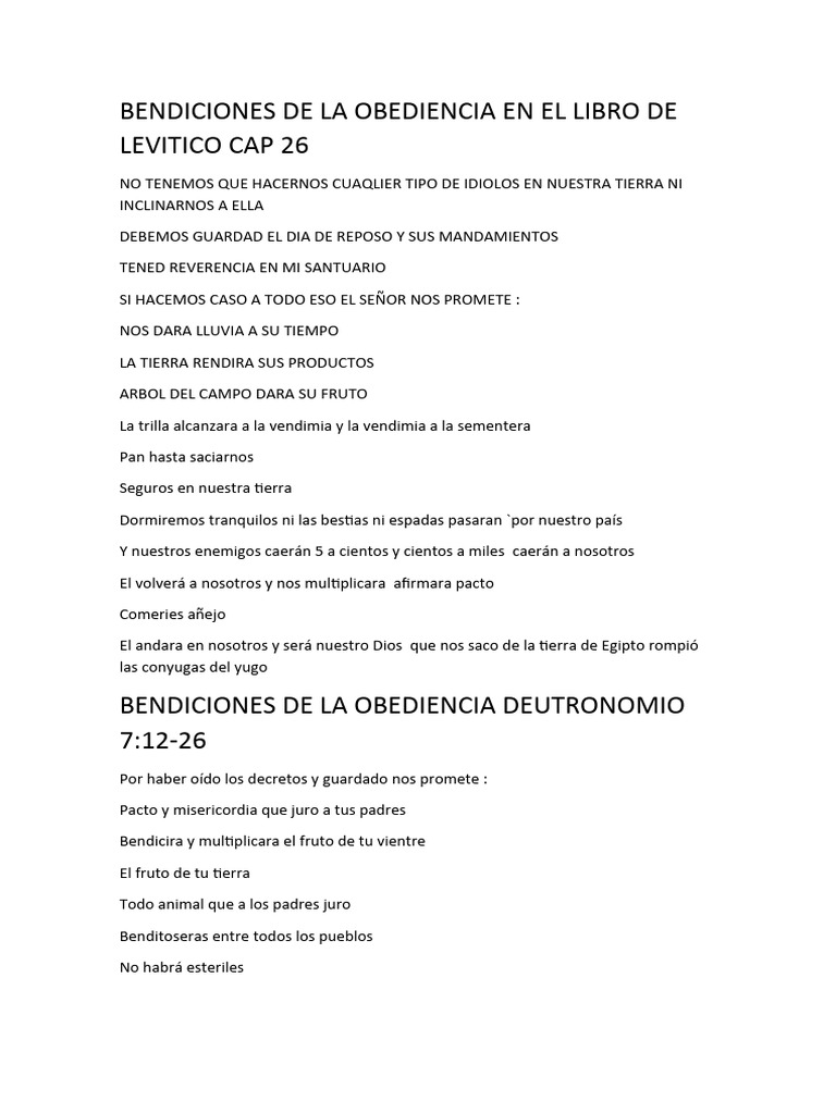 BENDICIONES DE LA OBEDIENCIA EN EL LIBRO DE LEVITICO CAP 26 | PDF | Creencia religiosa y doctrina