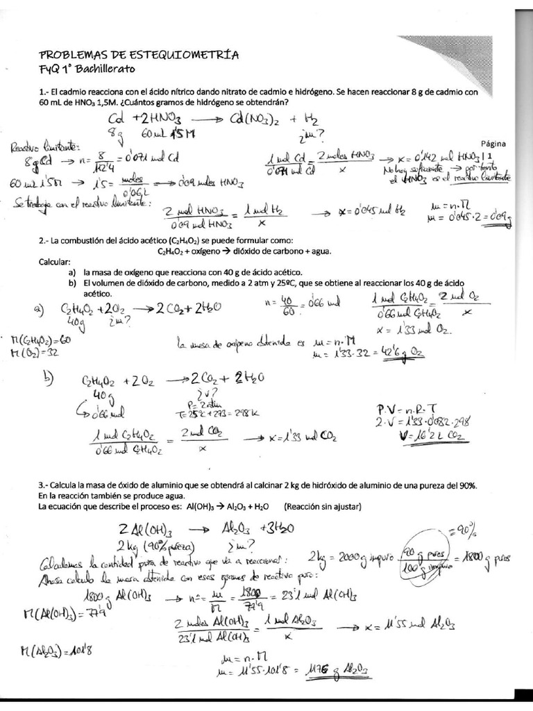 Soluciones Ejercicios Estequiometría | PDF