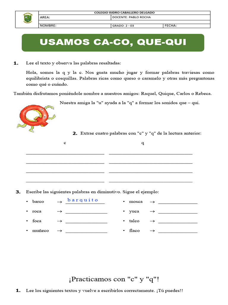Palabras con "c" y "q" para niños | PDF