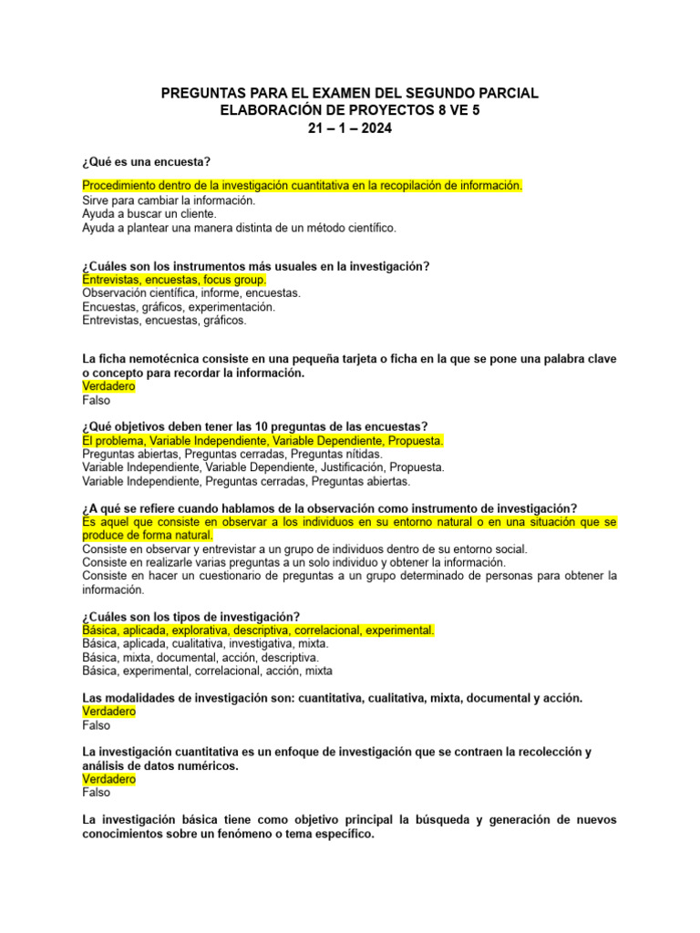 Preguntas Elab. Proyectos | PDF | Metodología de encuesta | Muestreo (Estadísticas)