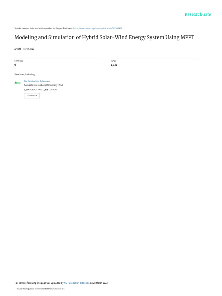 Modeling and Simulation of Hybrid Solar-Wind Energy System Using MPPT ...