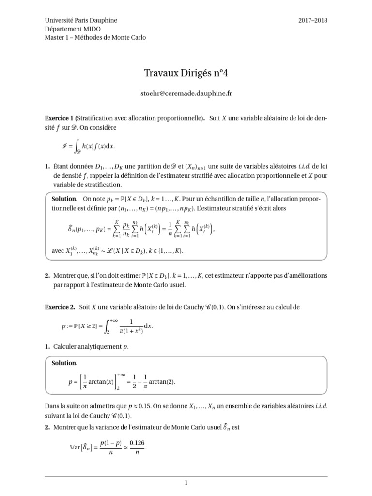 TD4 Solution | PDF | Estimateur (statistique) | Méthode de Monte-Carlo