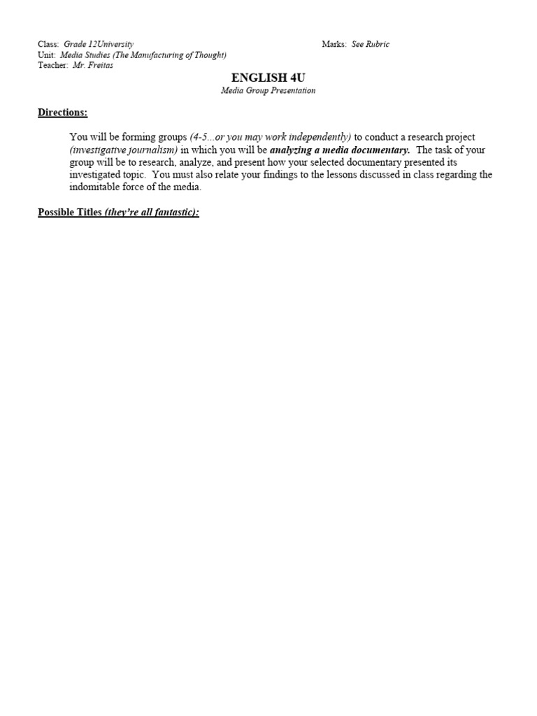 Grade 12 Media Studies Project | PDF | Documentary Film | Human ...