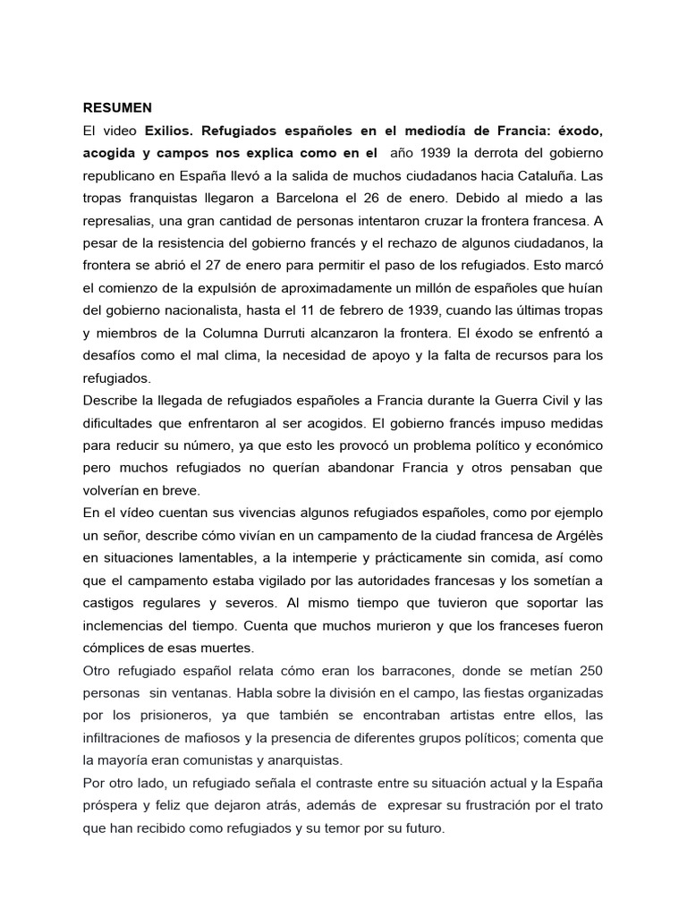 RESUMEN - Exilio Republicano | PDF