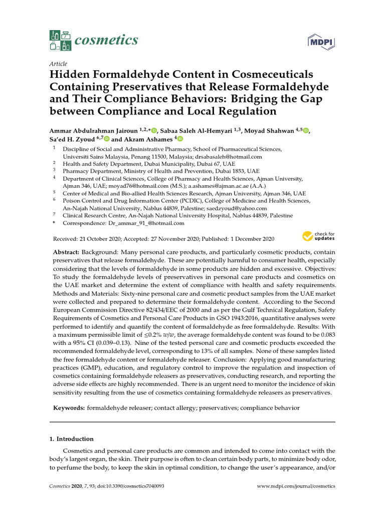 Hidden Formaldehyde Content in Cosmeceuticals | PDF | Detection Limit ...