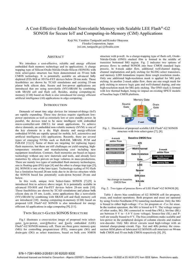 A Cost-Effective Embedded Nonvolatile Memory With Scalable LEE Flash-G2 SONOS For Secure IoT and ...