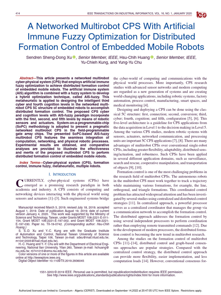 A Networked Multirobot CPS With Artificial Immune Fuzzy Optimization For Distributed Formation ...