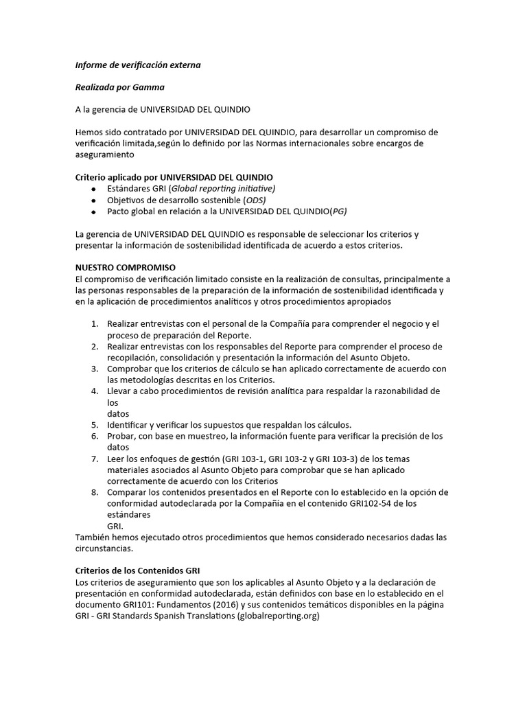Informe de Verificación Externa | PDF | Negocios