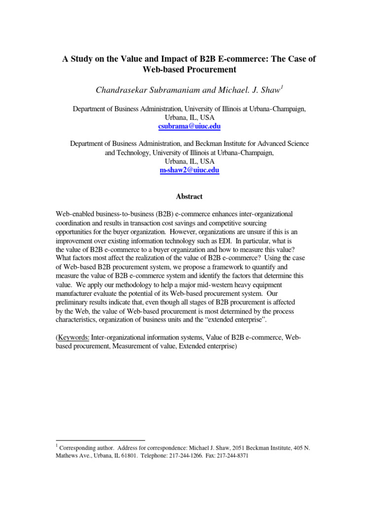 A Study On The Value and Impact of B2B E-Commerce The Case of | PDF | Procurement | Sales
