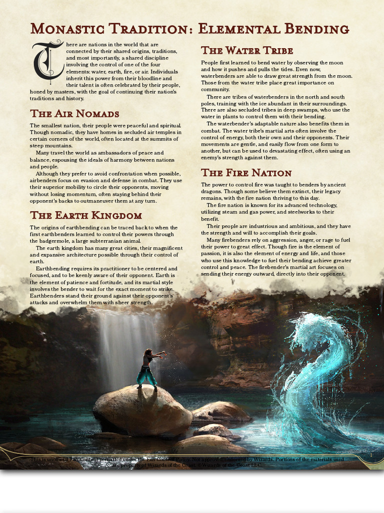 Monk Elemental Bending - GM Binder | PDF | Water | Fires