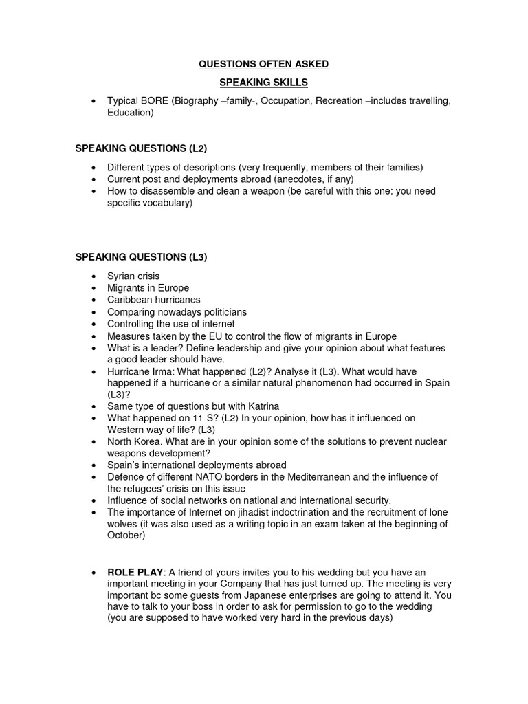 Topics For SLP 3 Speaking | PDF