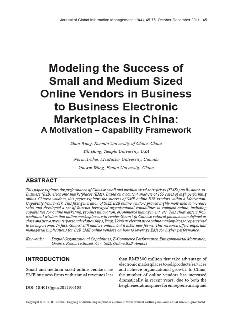 Modeling The Success of Small and Medium Sized Online Vendors in ...