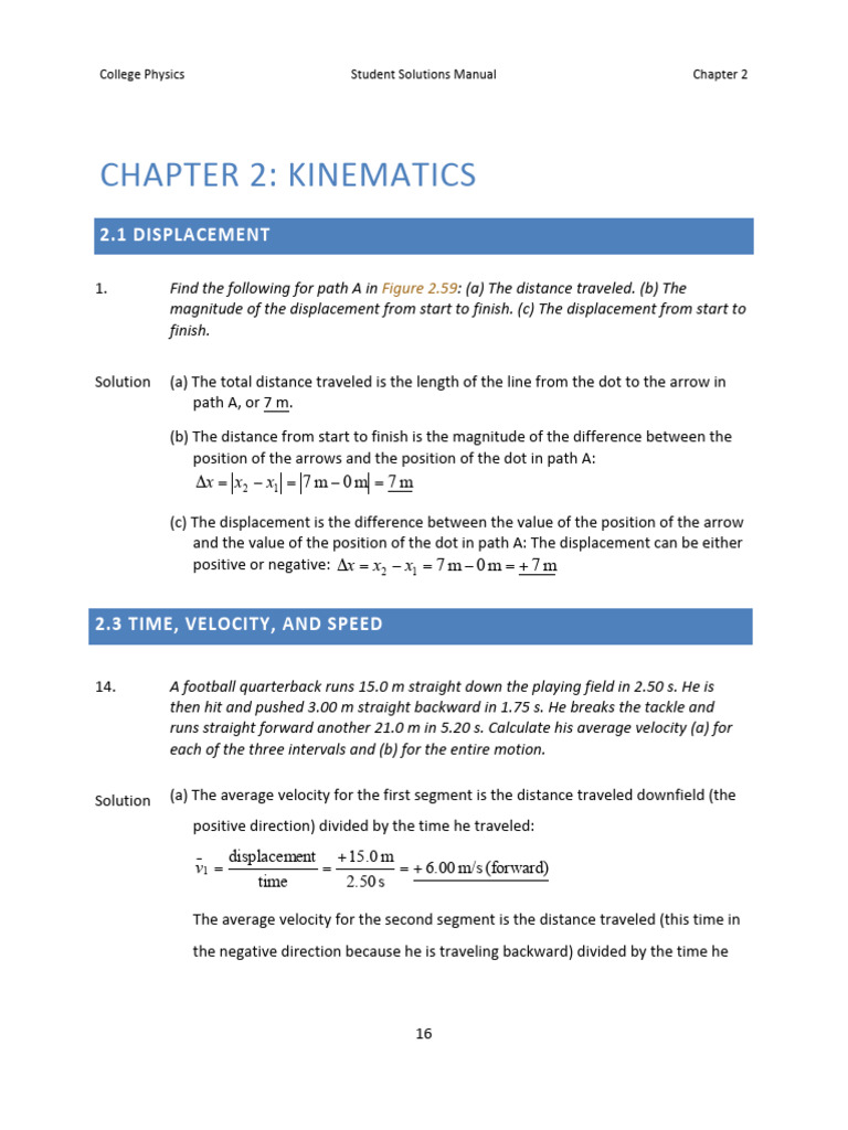 Physics Student SM CH 2 Kinematics | PDF | Speed | Velocity