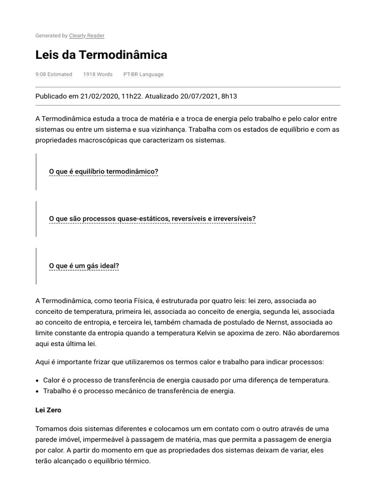 Leis Da Termodinâmica - Física | PDF | Temperatura | Termodinâmica Leis Da Termodinâmica - Física | PDF | Temperatura | Termodinâmica