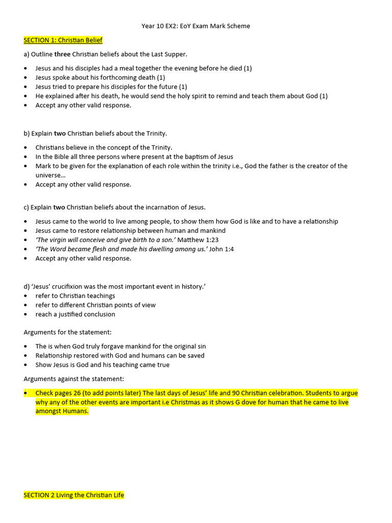 Year 10 EX2 - EOY Exam Mark Scheme | PDF | Prophets And Messengers In ...