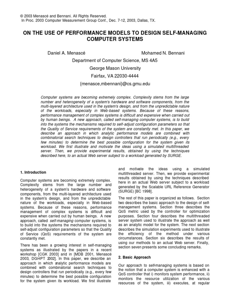 On The Use of Performance Models To Design Self-Managing Computer Systems | PDF | Quality Of ...