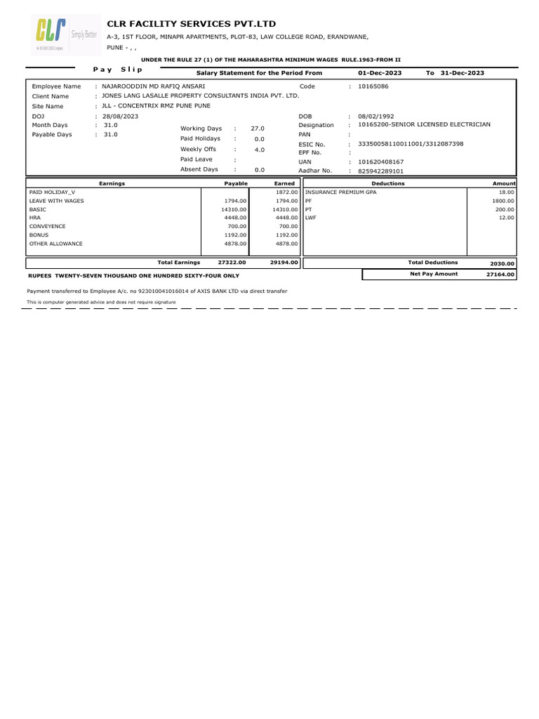 Pay_Slip-2 | PDF | Expense | Financial Services