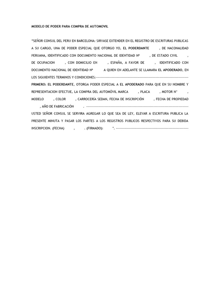 Modelo de Poder para Compra de Vehiculo | PDF