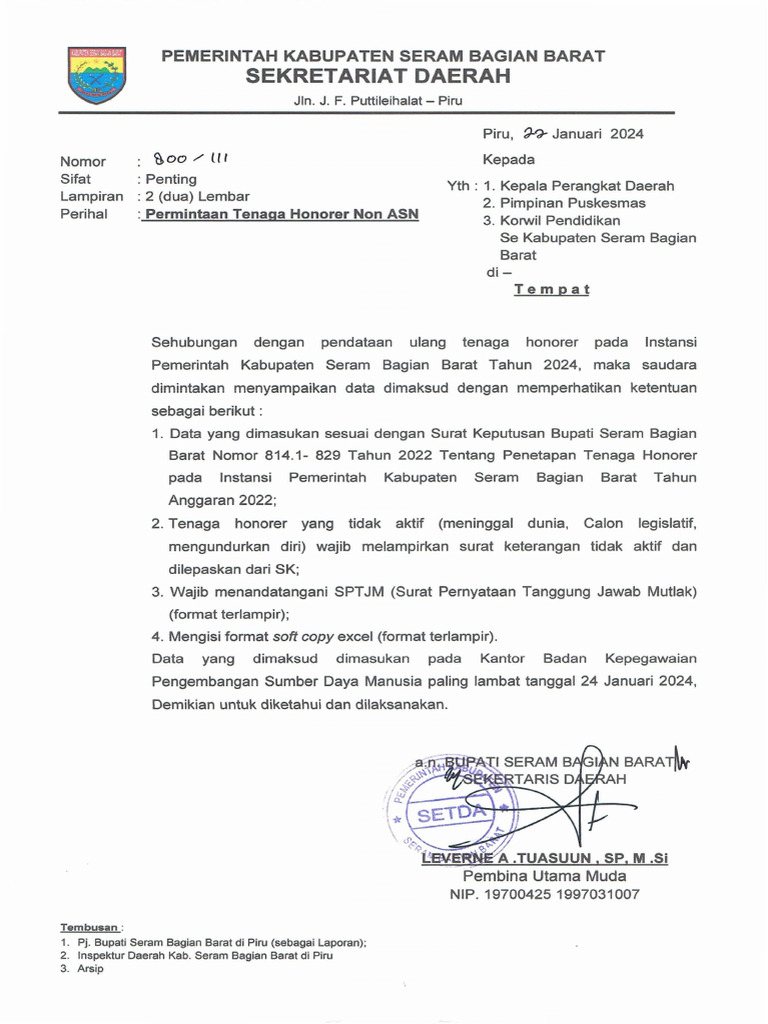 Permintaan Data Honorer Non-Asn | PDF