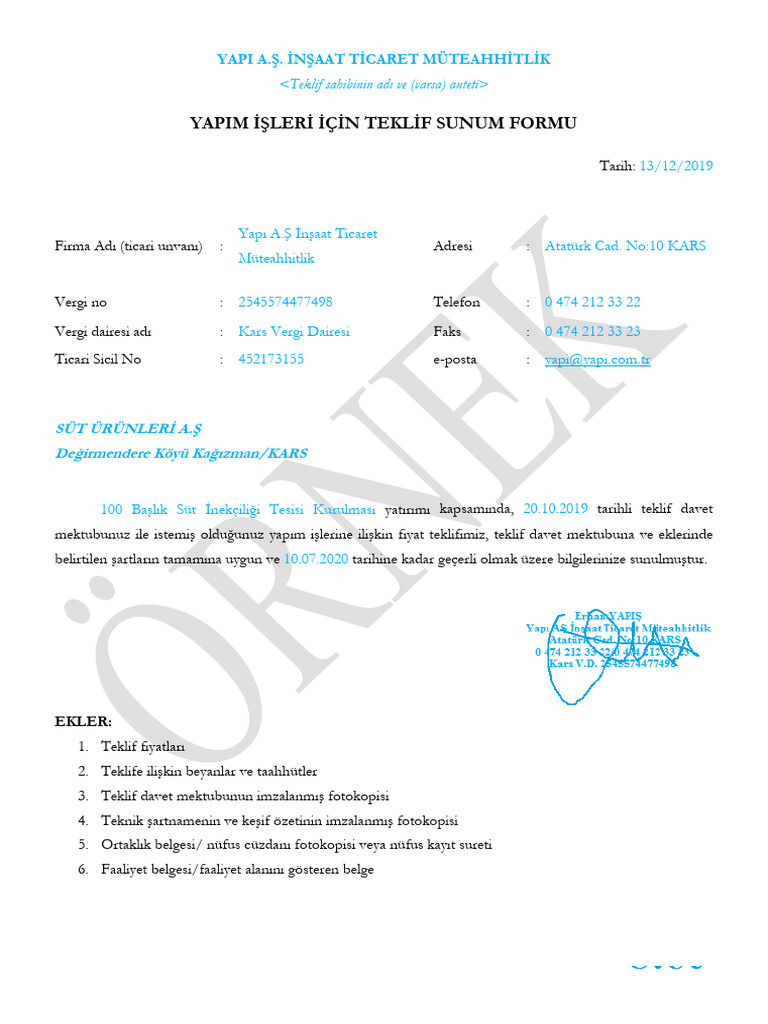 Teklif Sunum Formu | PDF