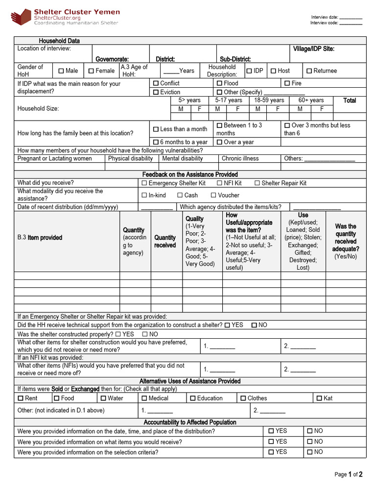 Final - PDM - Form - Shelter and NFIs | PDF