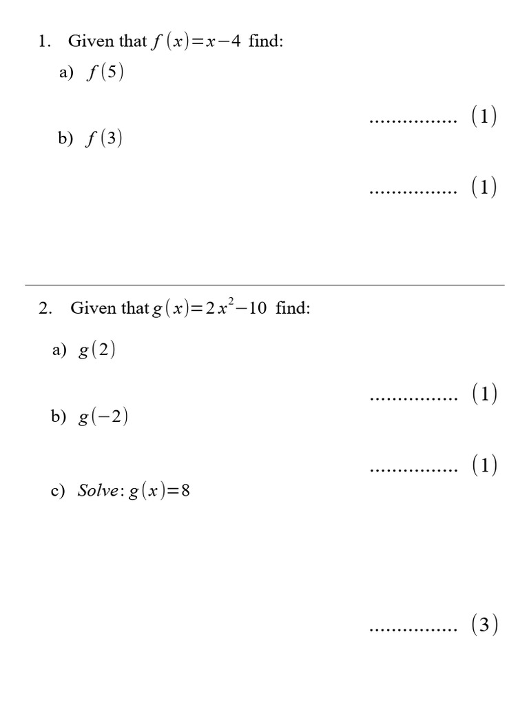 Grade 9 Functions Worksheet Answers | PDF