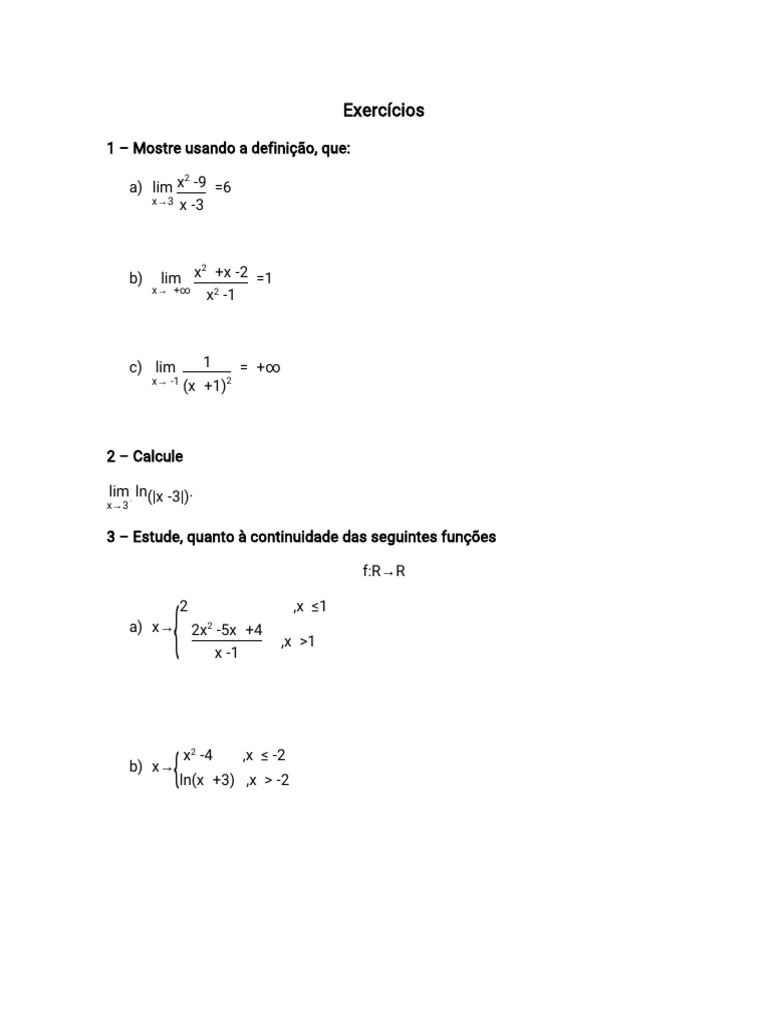 Exercícios Exame AM1 | PDF