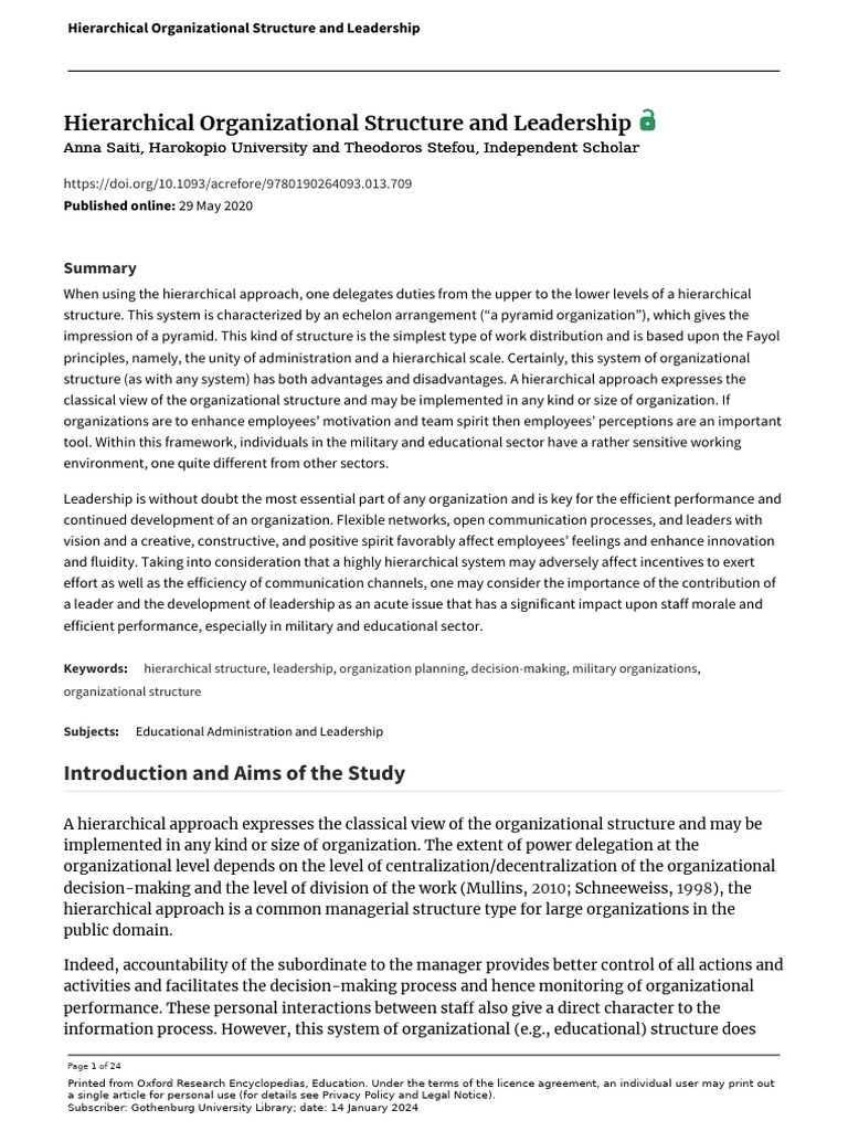 Hierarchical Organizational Structure and Leadership | PDF | Leadership ...