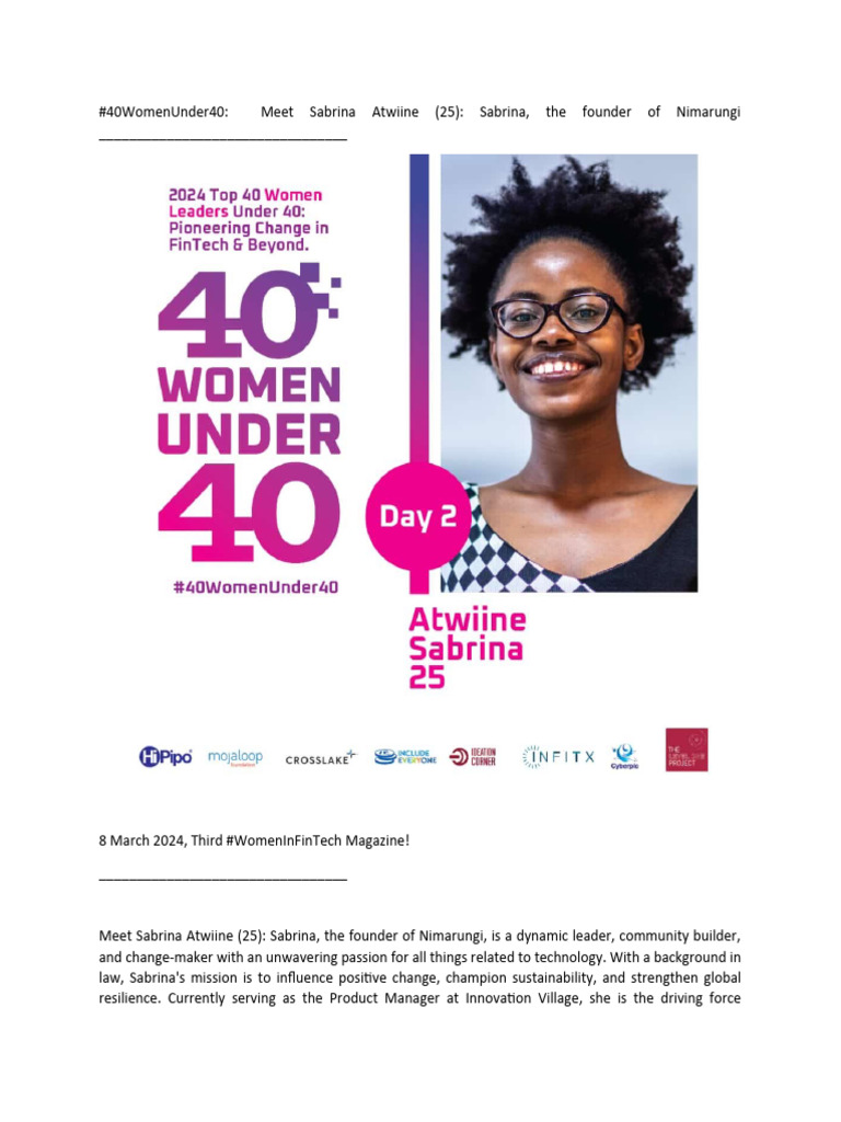 #40WomenUnder40 - Meet Sabrina Atwiine (25), Sabrina, The Founder of ...