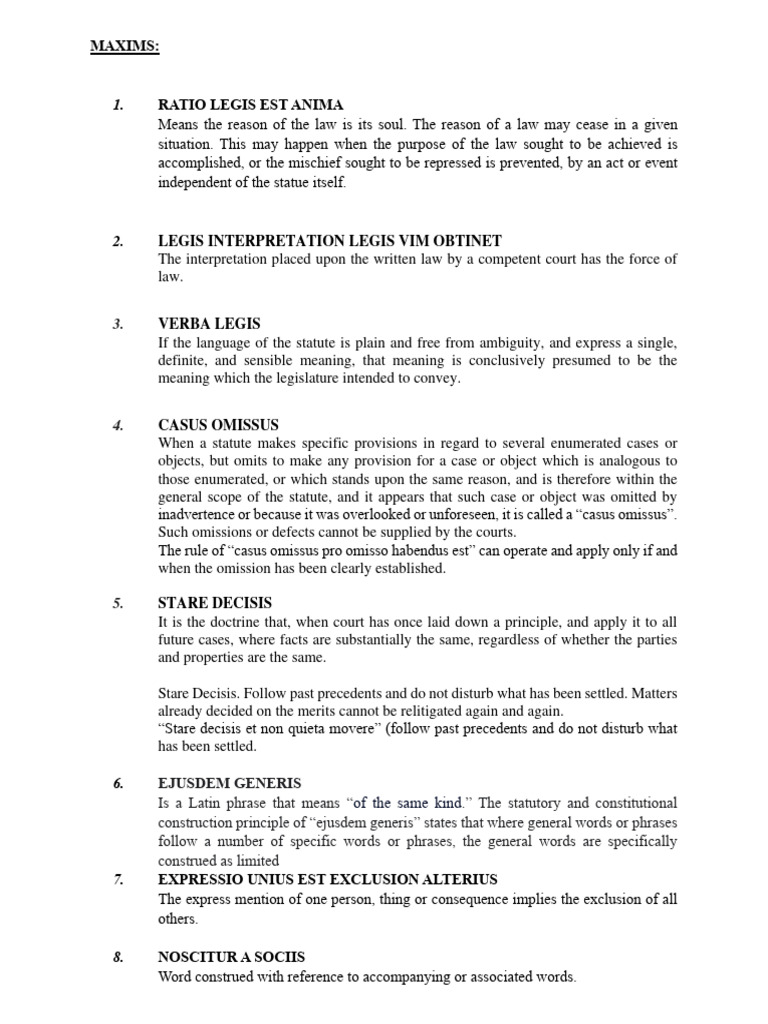 Legal Maxims for Law Students | PDF | Statutory Interpretation | Precedent