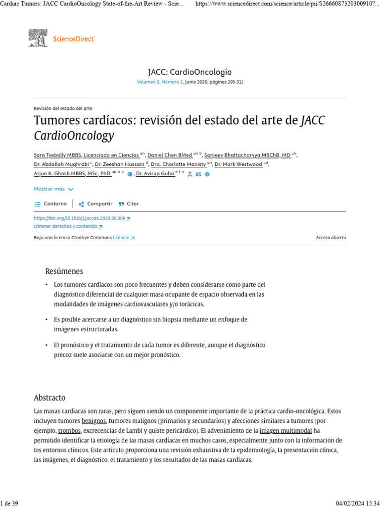 Cardiac Tumors JACC CardioOncology State-of-the-Art Review ...