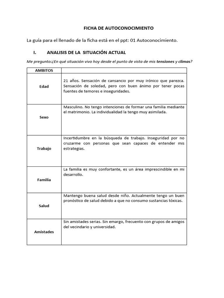 02 Autoconocimiento I - Ficha | PDF | Autosuperación | Bienestar