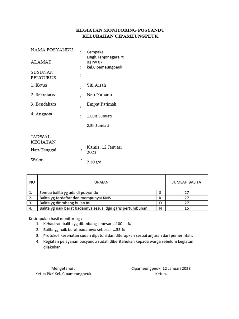 Format Kegiatan Monitoring Posyandu 2023-1 | PDF